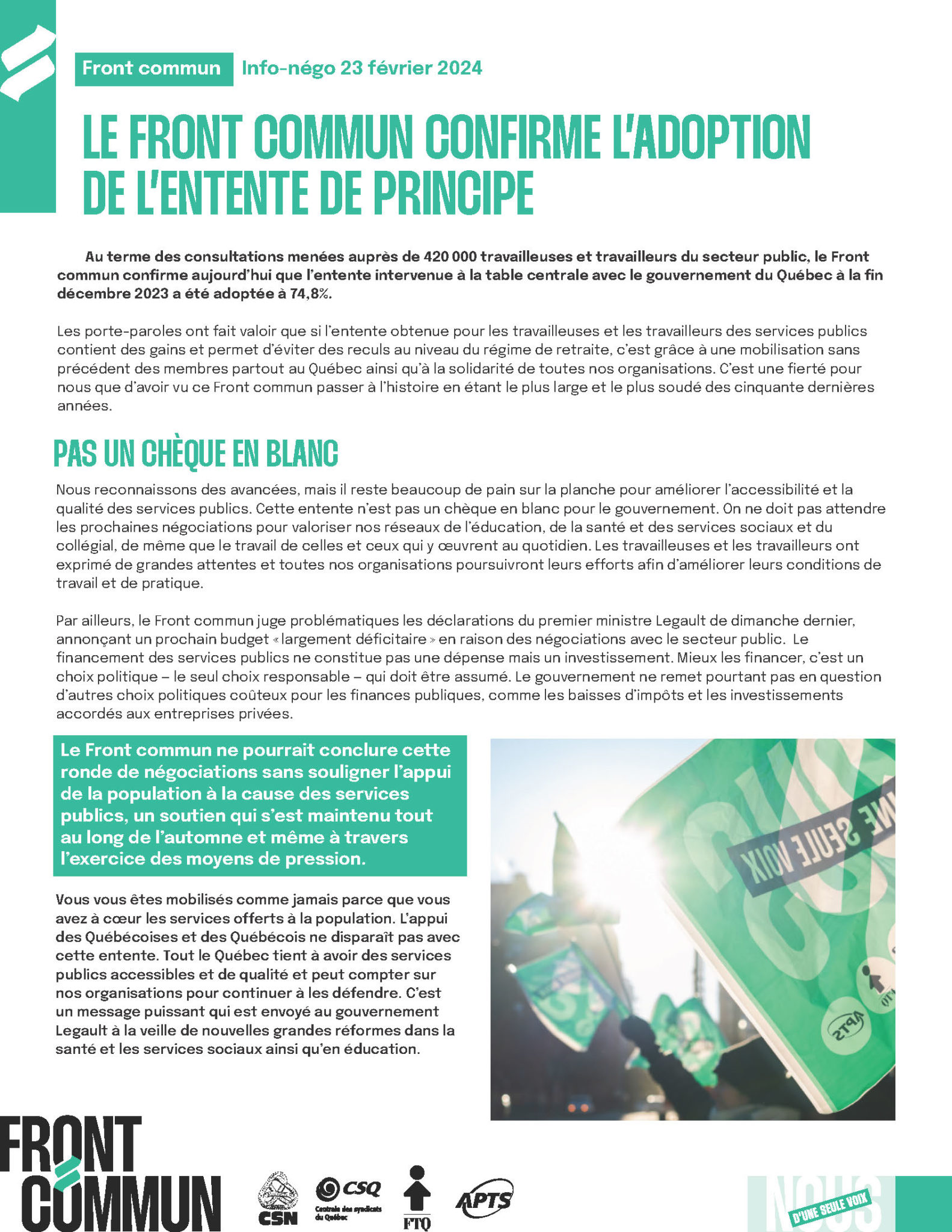 Info-négo du Front commun – Confirmation de l’adoption de l’entente de ...